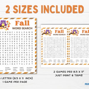 Fall Word Search Printable Game Printable Autumn Party Game - Etsy