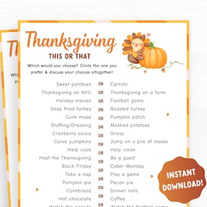 Thanksgiving This or That Printable Game, Thanksgiving Party Games ...