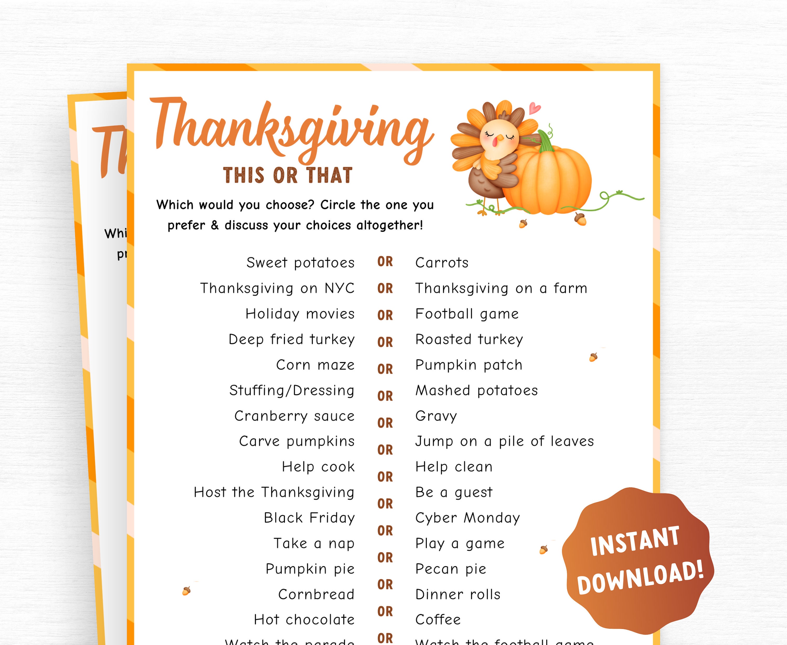 Thanksgiving This or That Printable Game, Thanksgiving Party Games ...