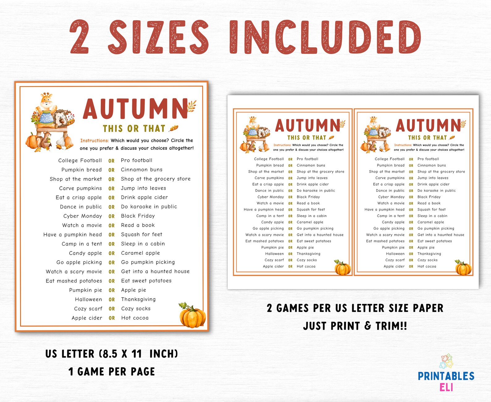 Autumn This or That Printable Game, Printable Fall Party Game, Autumn ...