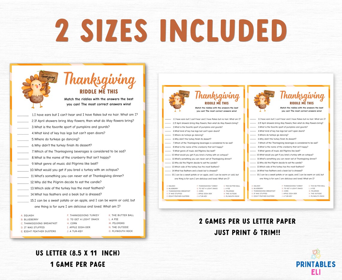 Thanksgiving Riddle Me This Game, Printable Autumn Party Game ...
