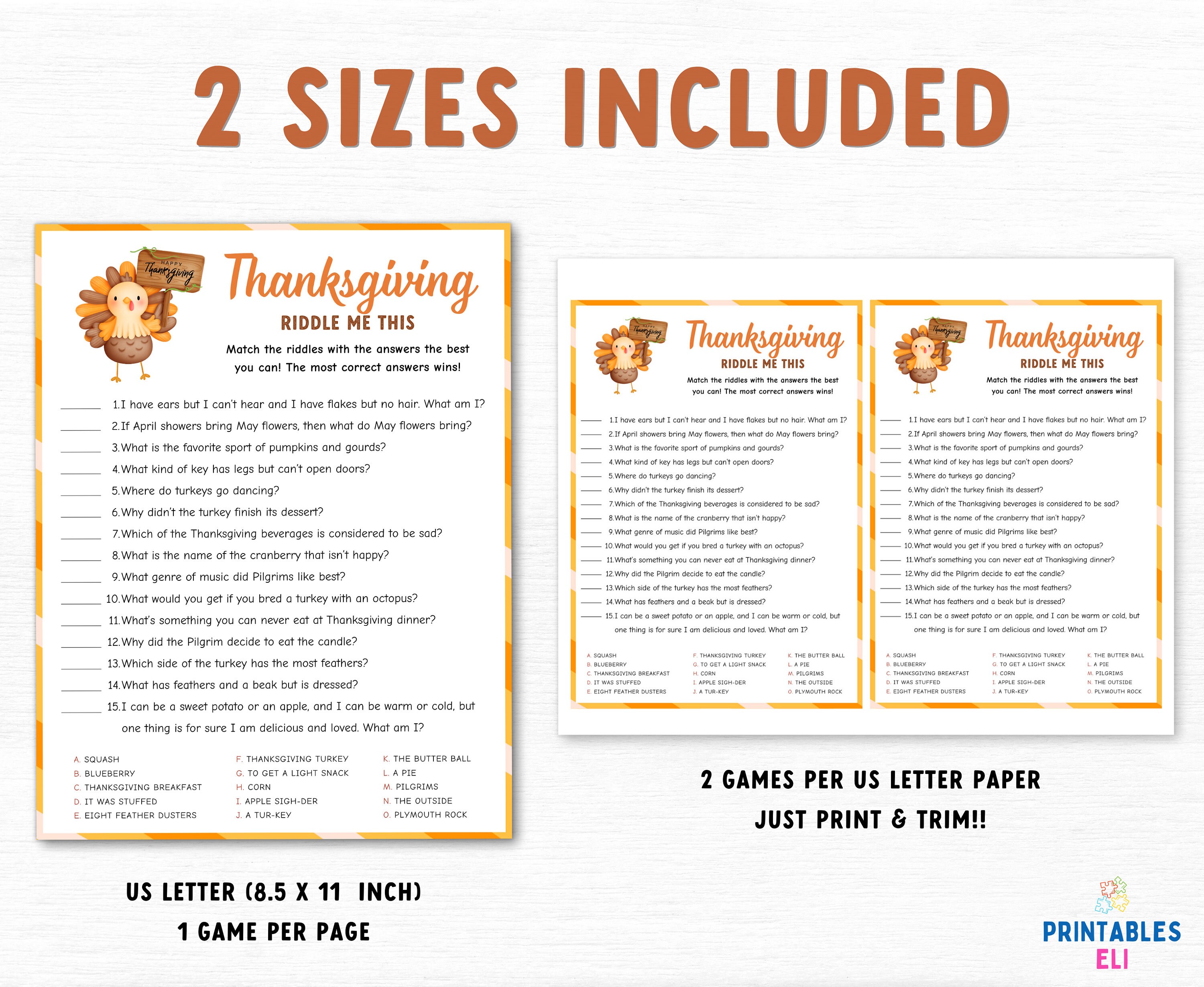 Thanksgiving Riddle Me This Game, Printable Autumn Party Game ...