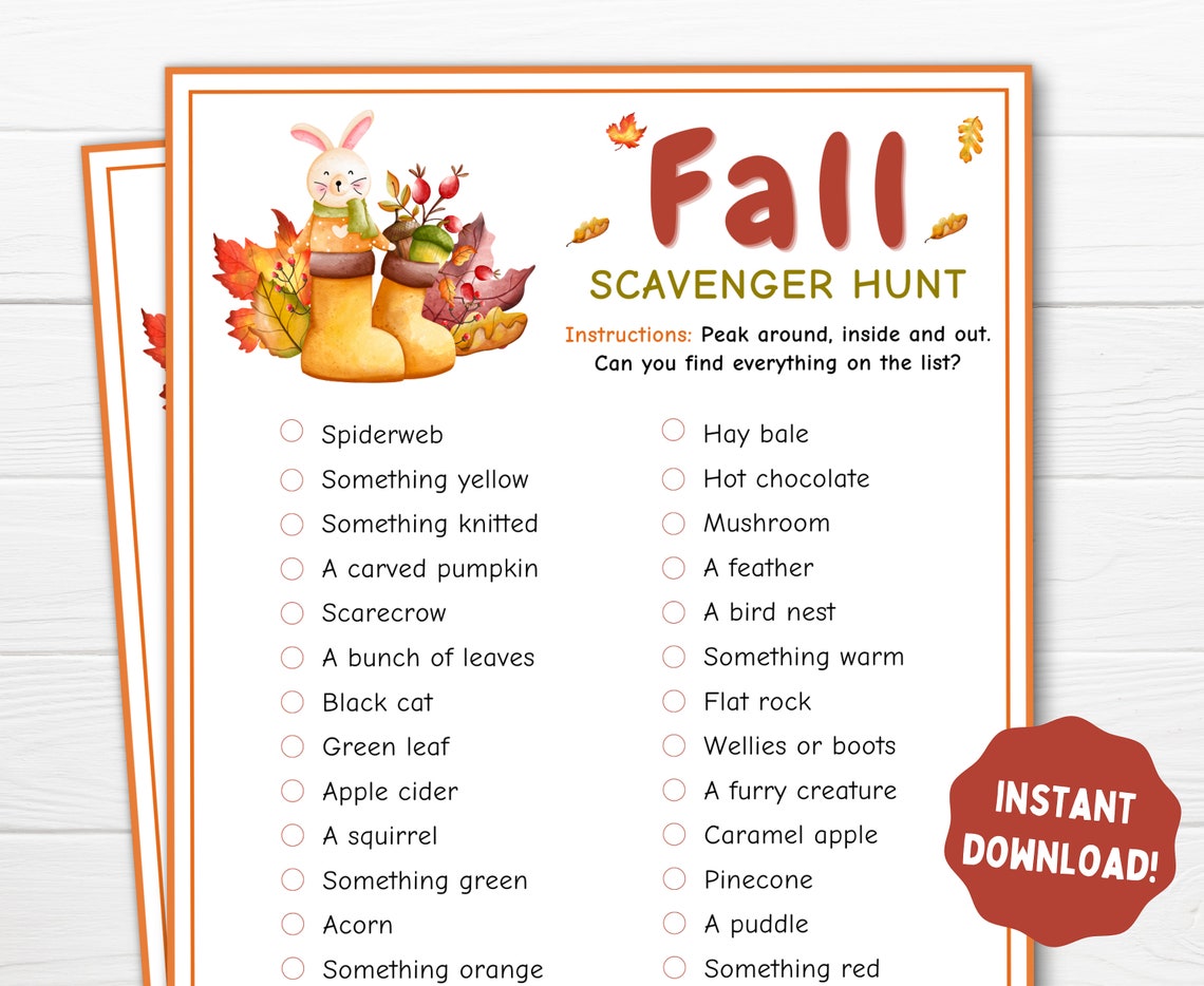 Autumn Scavenger Hunt Game Printable Fall Party Game Autumn - Etsy