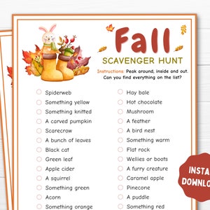 Autumn Scavenger Hunt Game Printable Fall Party Game Autumn - Etsy