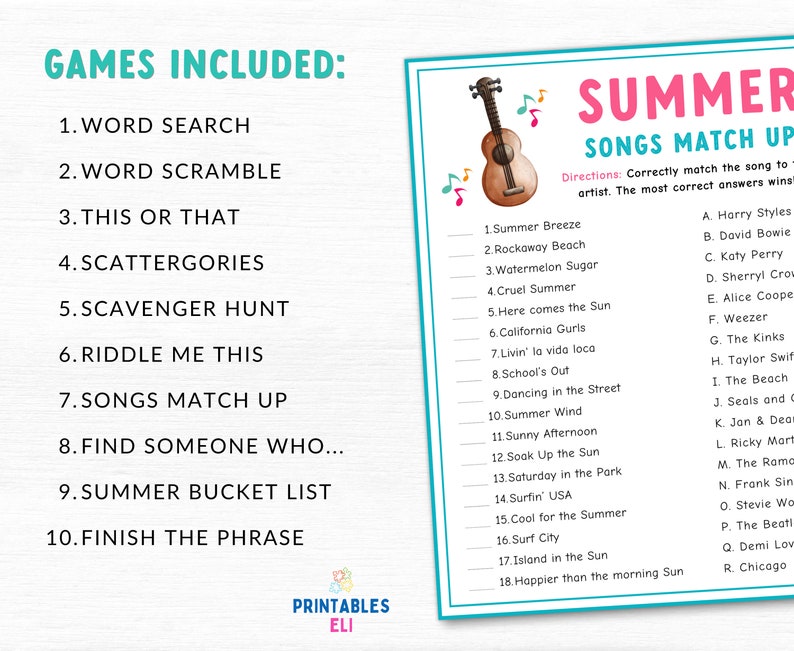 Summer Game Bundle, Printable Summer Game for Kids and Adults ...