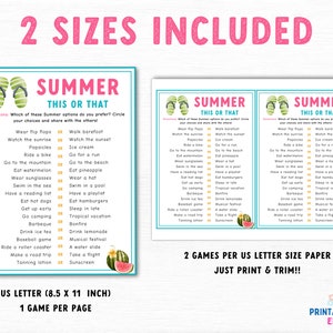 Summer This or That Printable Game, Printable Summer Party Game, Summer ...