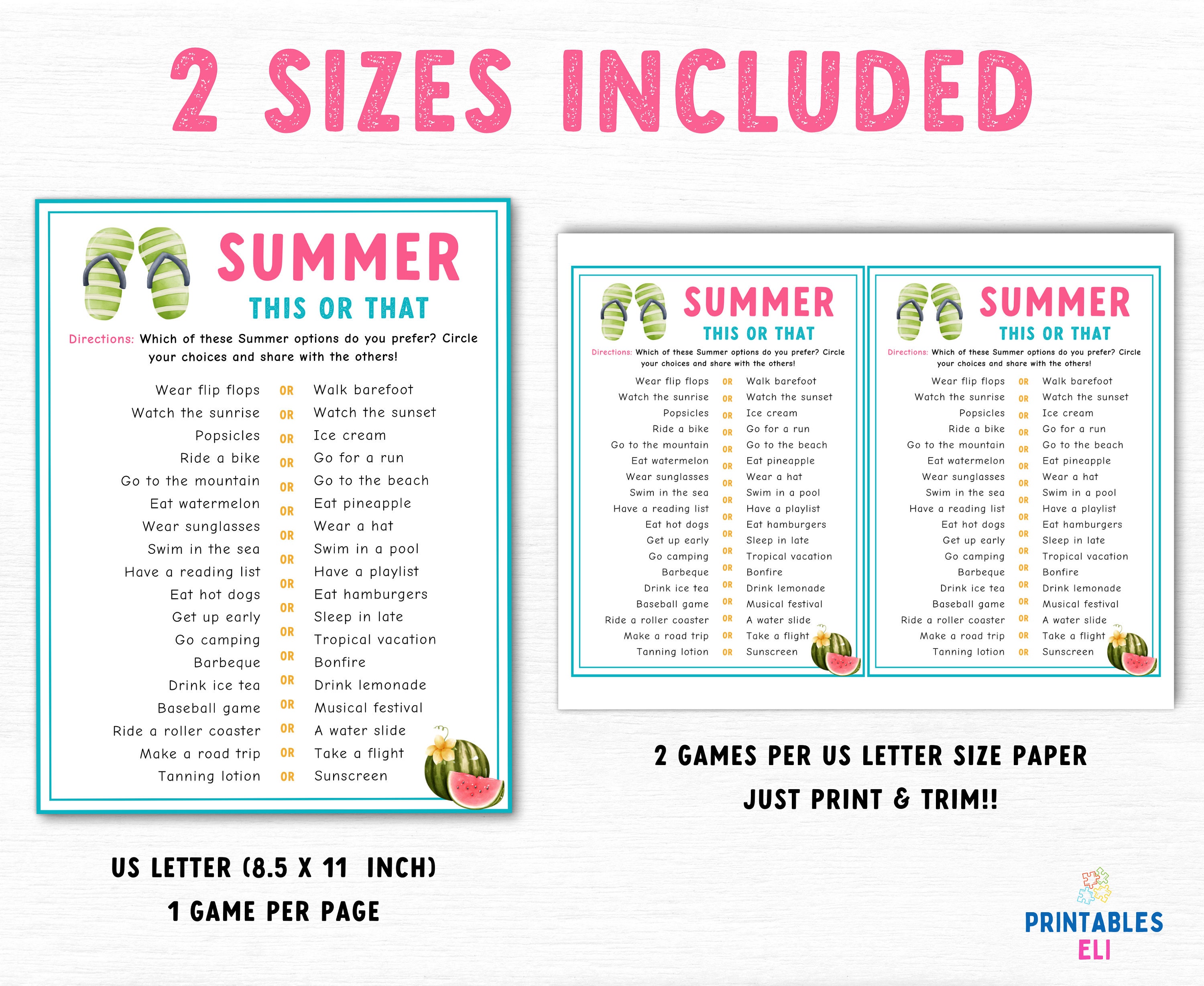 Summer This or That Printable Game, Printable Summer Party Game, Summer ...
