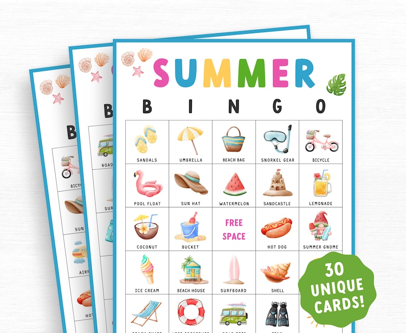 Summer Bingo Cards Printable, Summertime Bingo, Printable Summer ...
