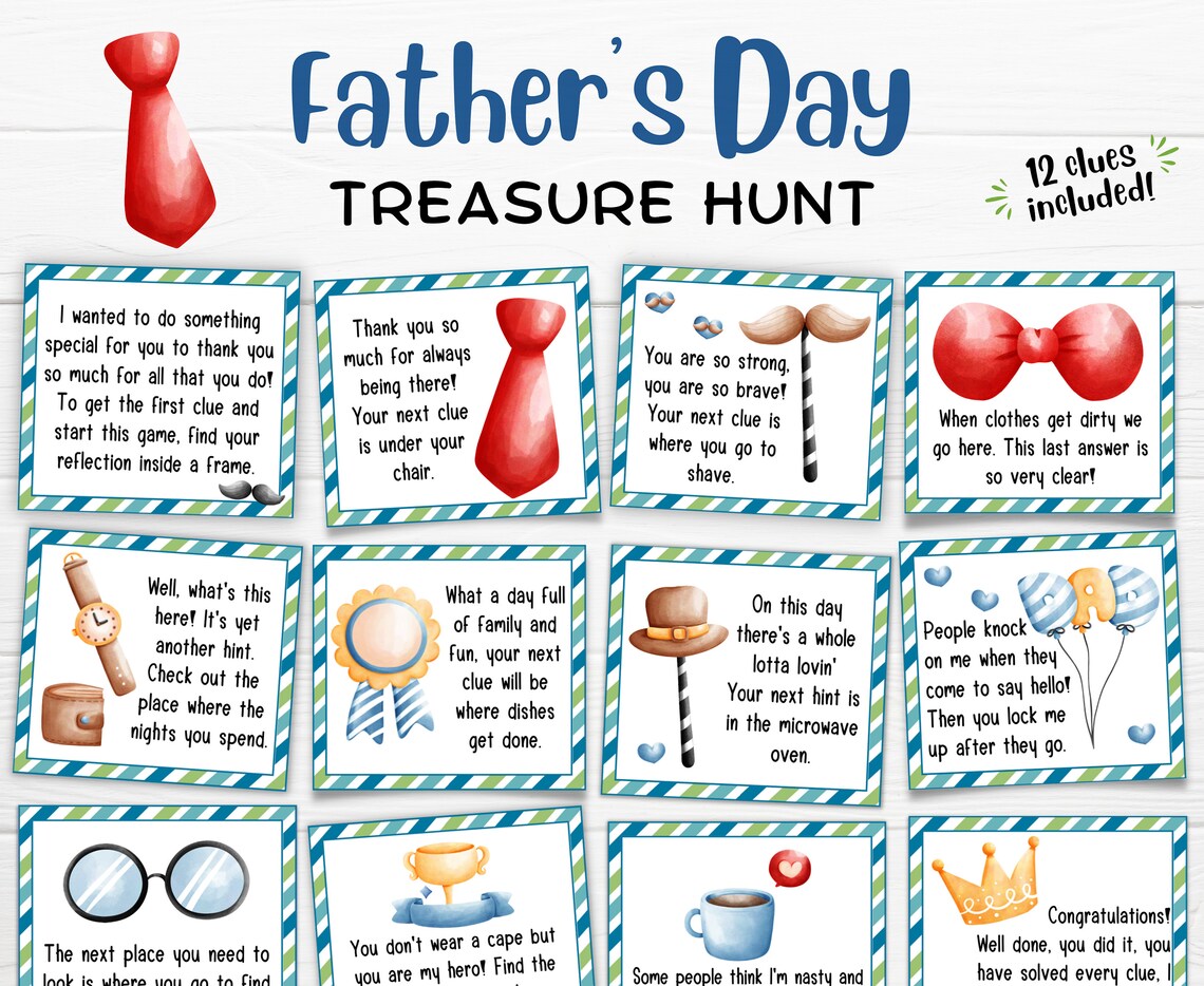 Father's Day Treasure Hunt Clues Scavenger Hunt for Kids - Etsy