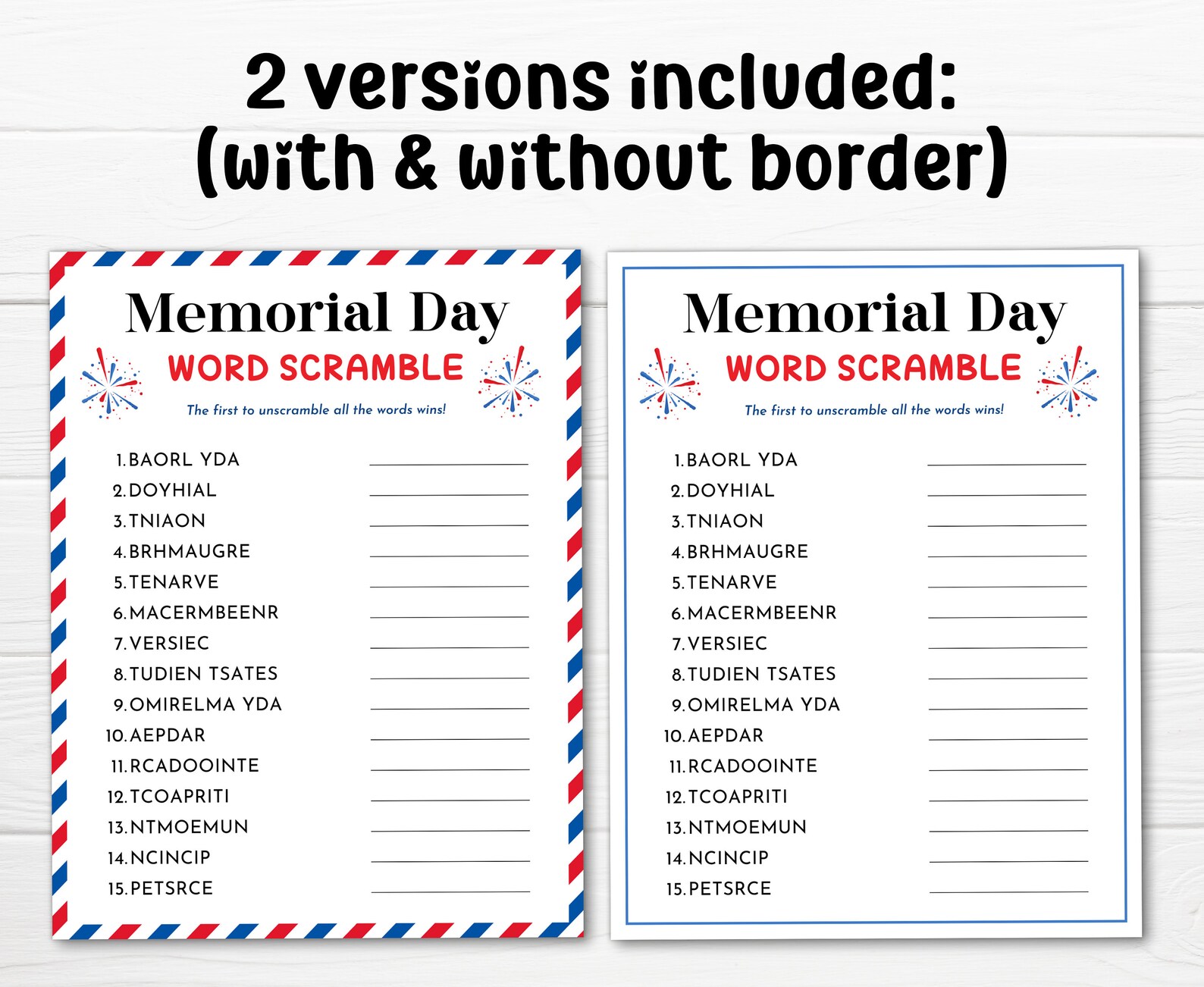 Printable Memorial Day Word Scramble Game Memorial Day Game - Etsy