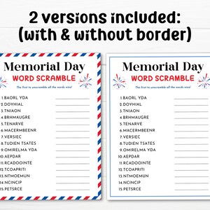 Printable Memorial Day Word Scramble Game Memorial Day Game - Etsy