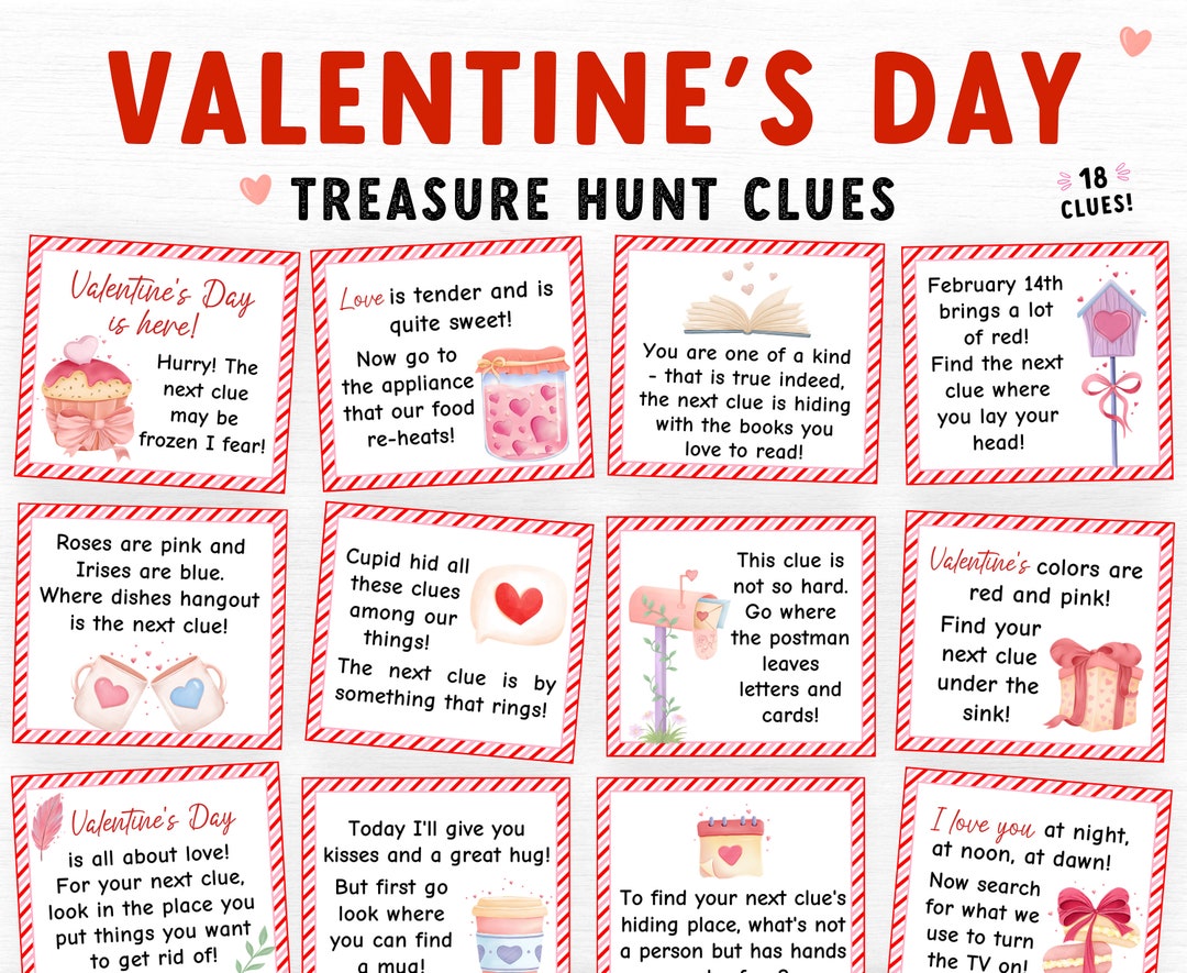 Valentines Day Treasure Hunt, Valentines Scavenger Hunt for Kids ...