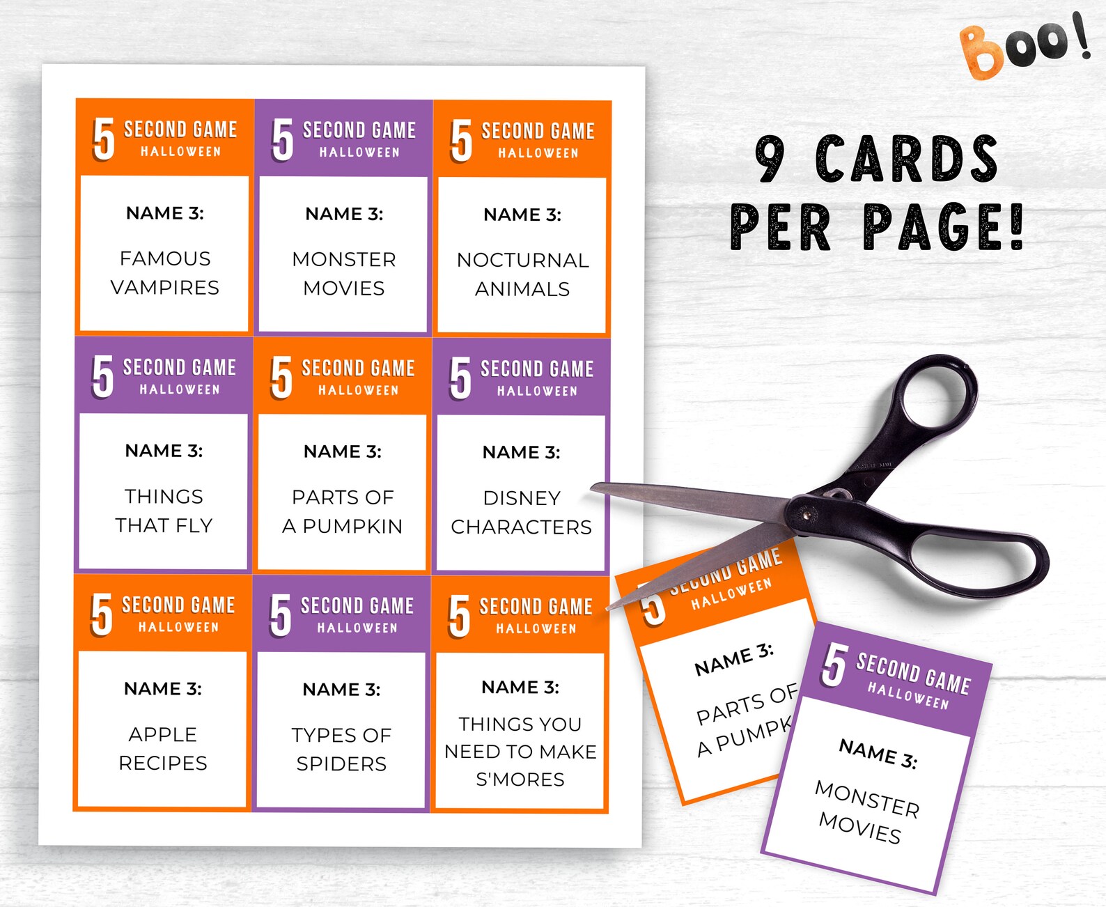 Halloween 5 Second Game Printable, Party Game, Printable Halloween ...