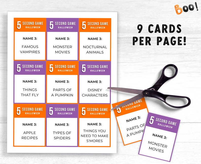 Halloween 5 Second Game Printable, Party Game, Printable Halloween ...