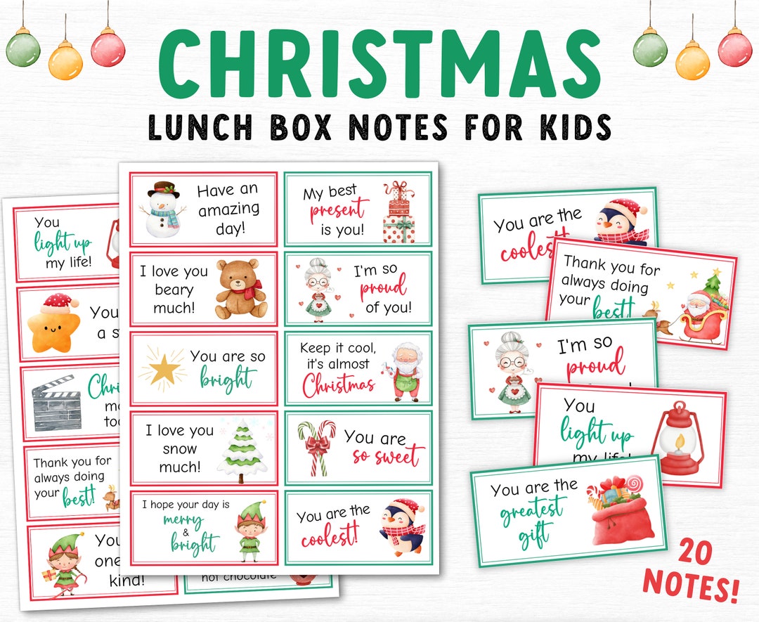 Christmas Lunch Box Notes for Kids, Winter Lunchbox Notes, Printable ...