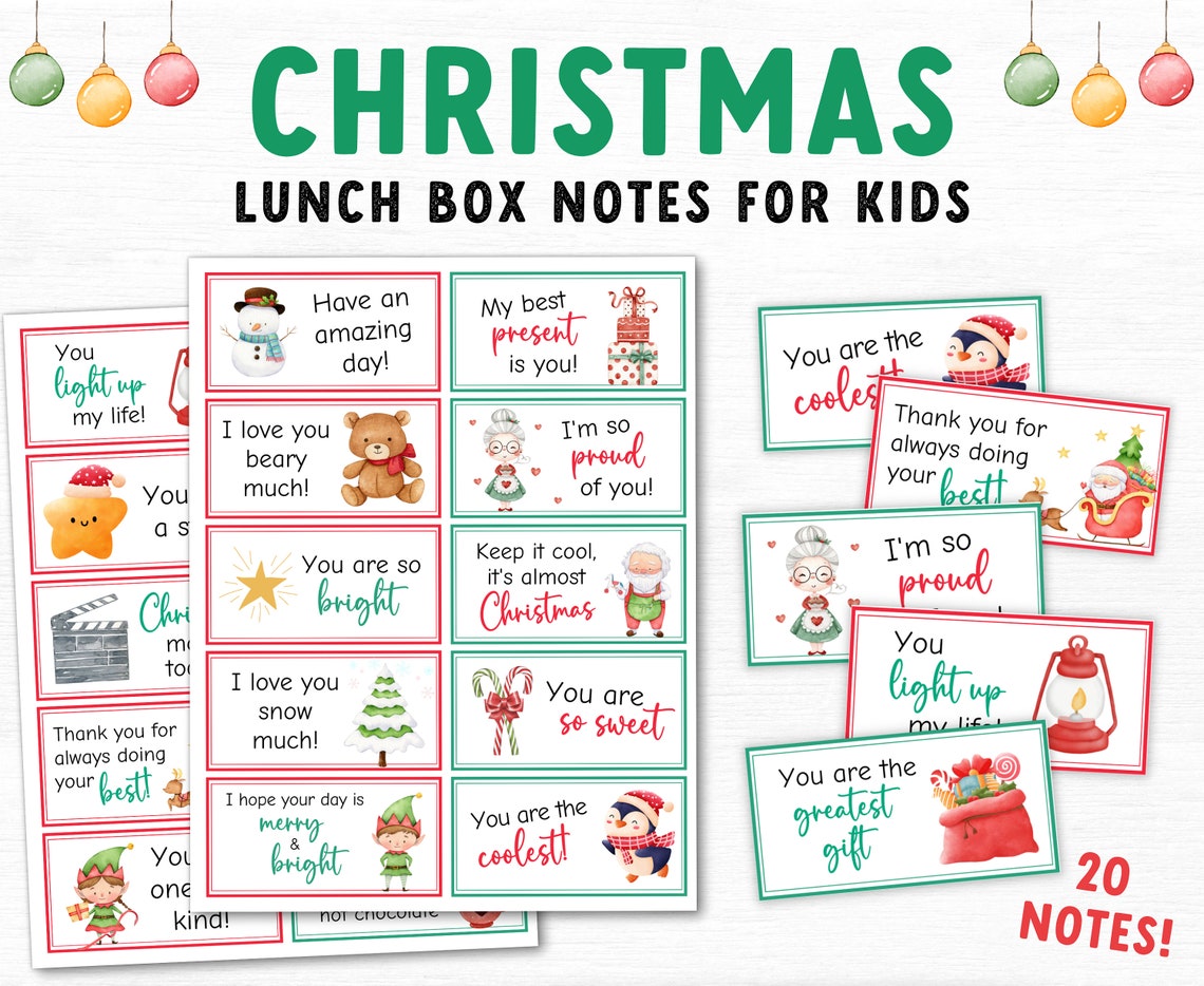 Christmas Lunch Box Notes for Kids, Winter Lunchbox Notes, Printable ...