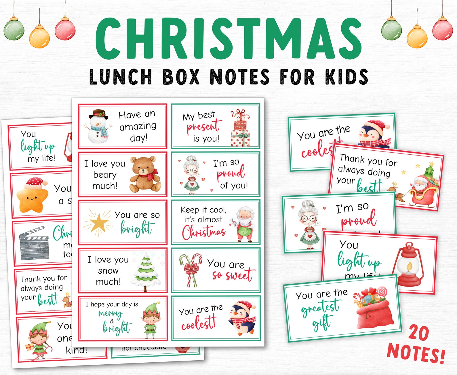 Christmas Lunch Box Notes for Kids, Winter Lunchbox Notes, Printable ...