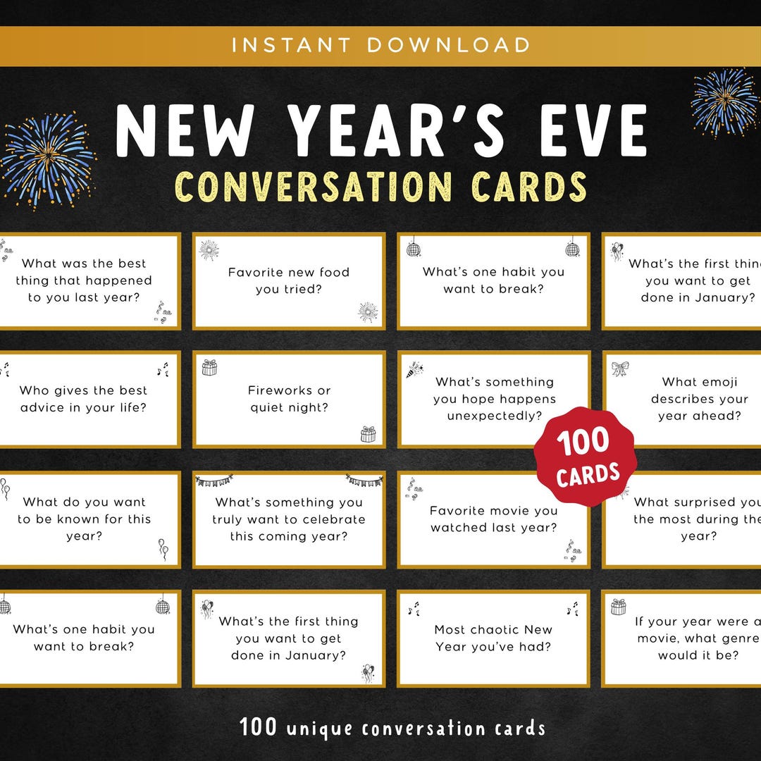 100 New Years Conversation Cards, Family Friendly Conversation Starters ...