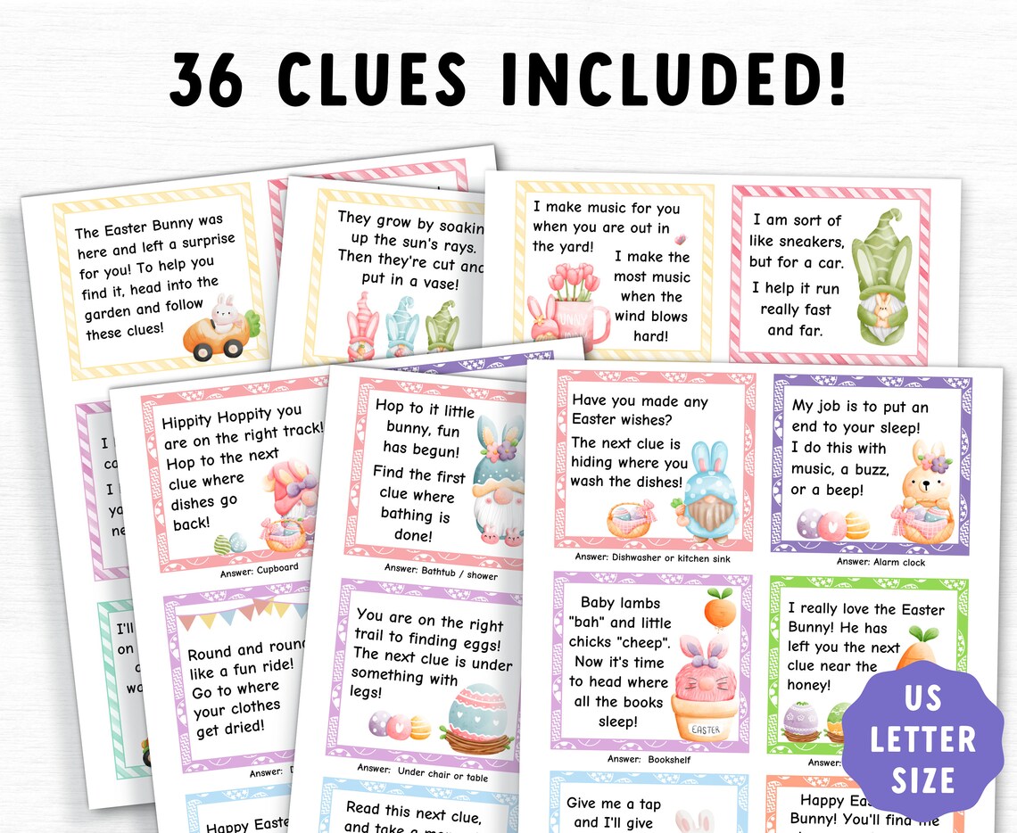 Easter Treasure Hunt Clues, Indoor Easter Scavenger Hunt for Kids ...
