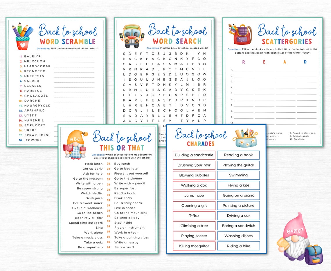Back to School Games Bundle, Printable Back to School Games, First Day ...