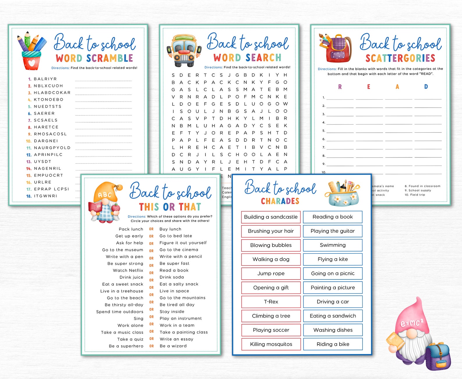 Back to School Games Bundle, Printable Back to School Games, First Day ...