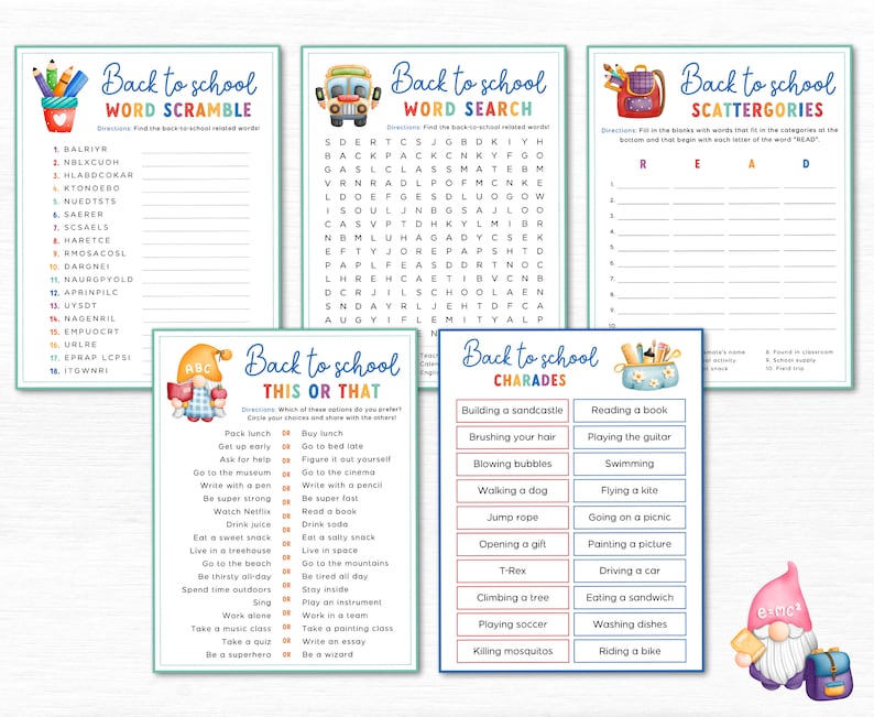 Back to School Games Bundle, Printable Back to School Games, First Day ...