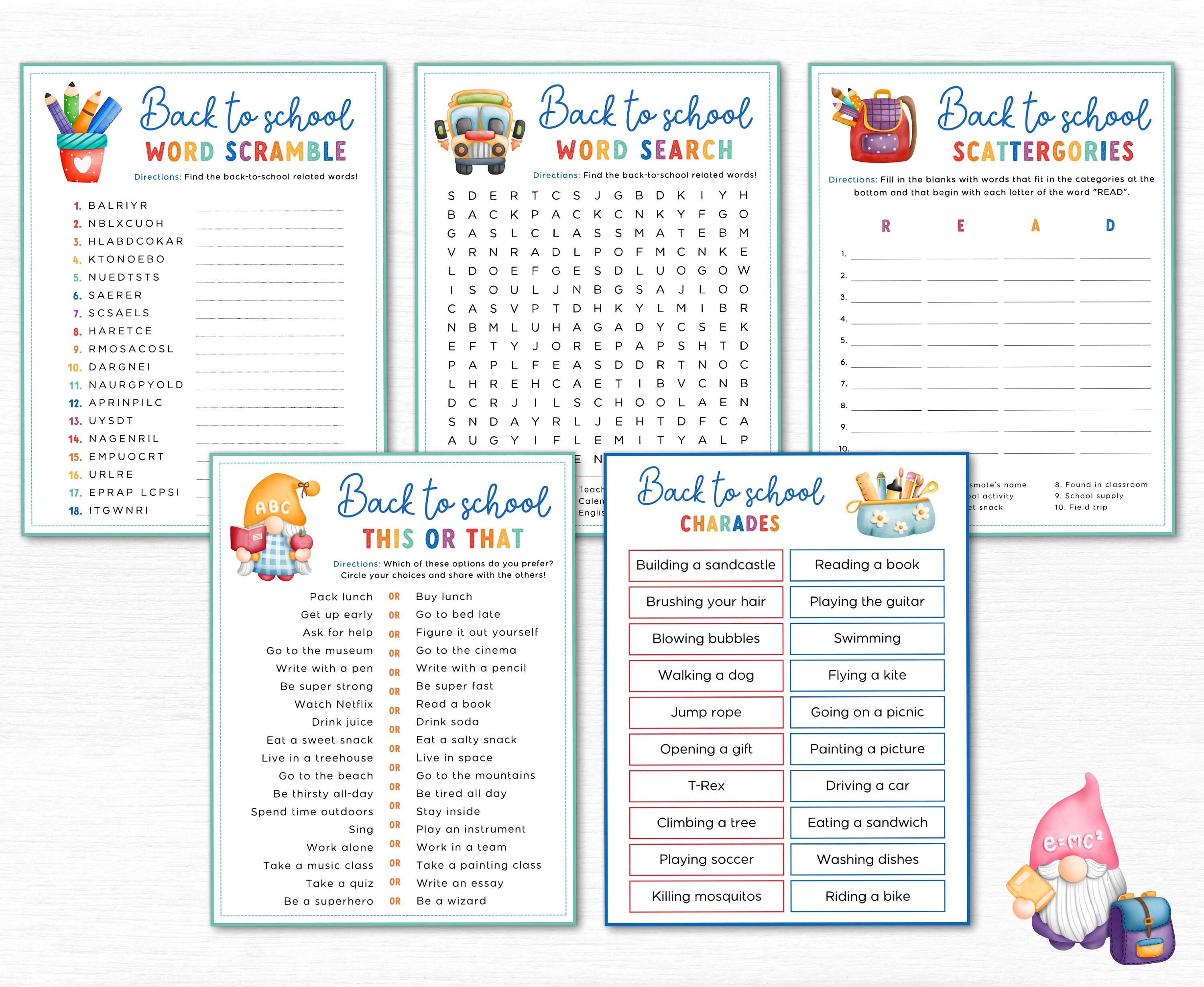 Back to School Games Bundle, Printable Back to School Games, First Day ...