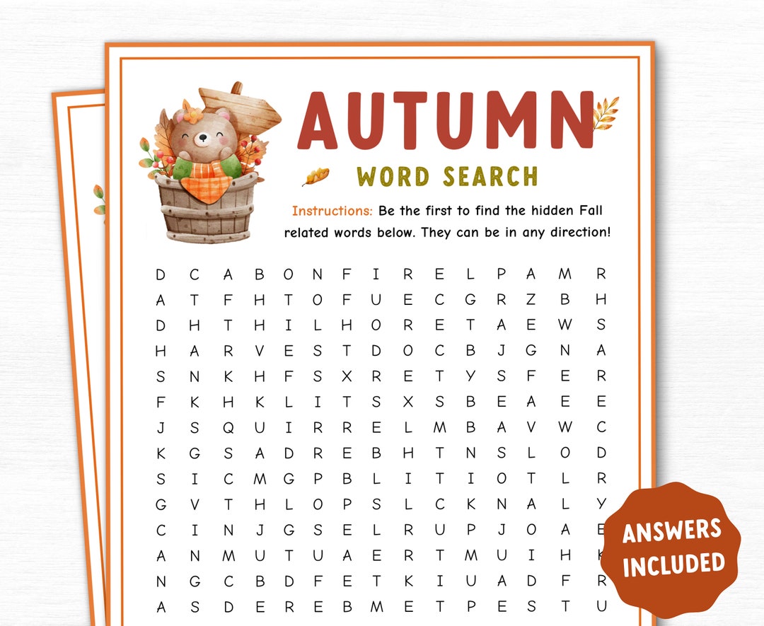 Fall Word Search Printable Game, Printable Autumn Party Game, Fall ...