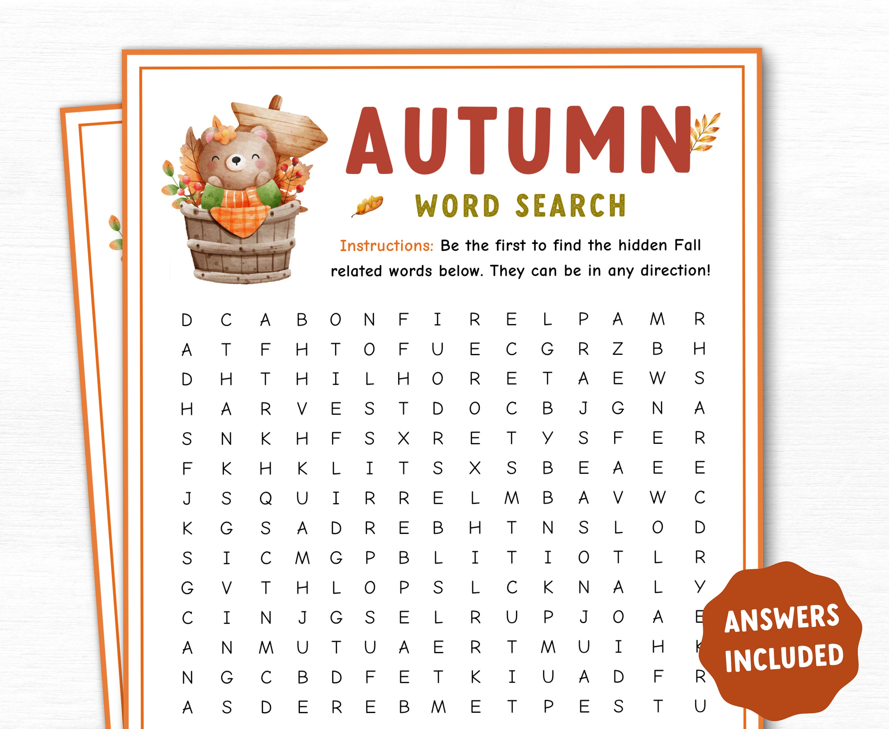 Fall Word Search Printable Game, Printable Autumn Party Game, Fall ...