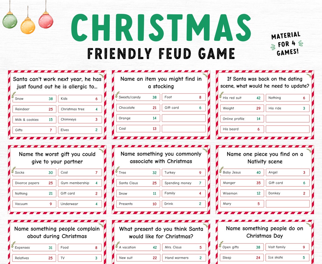 Christmas Friendly Feud Game Christmas Party Game Printable - Etsy