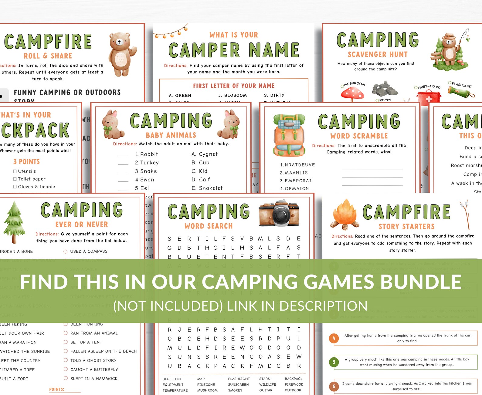 Camping Charades Printable Game, Camping Pictionary, Draw It Printable ...
