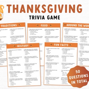 Thanksgiving Trivia Game Printable, Fall Family Game, Trivia Night ...