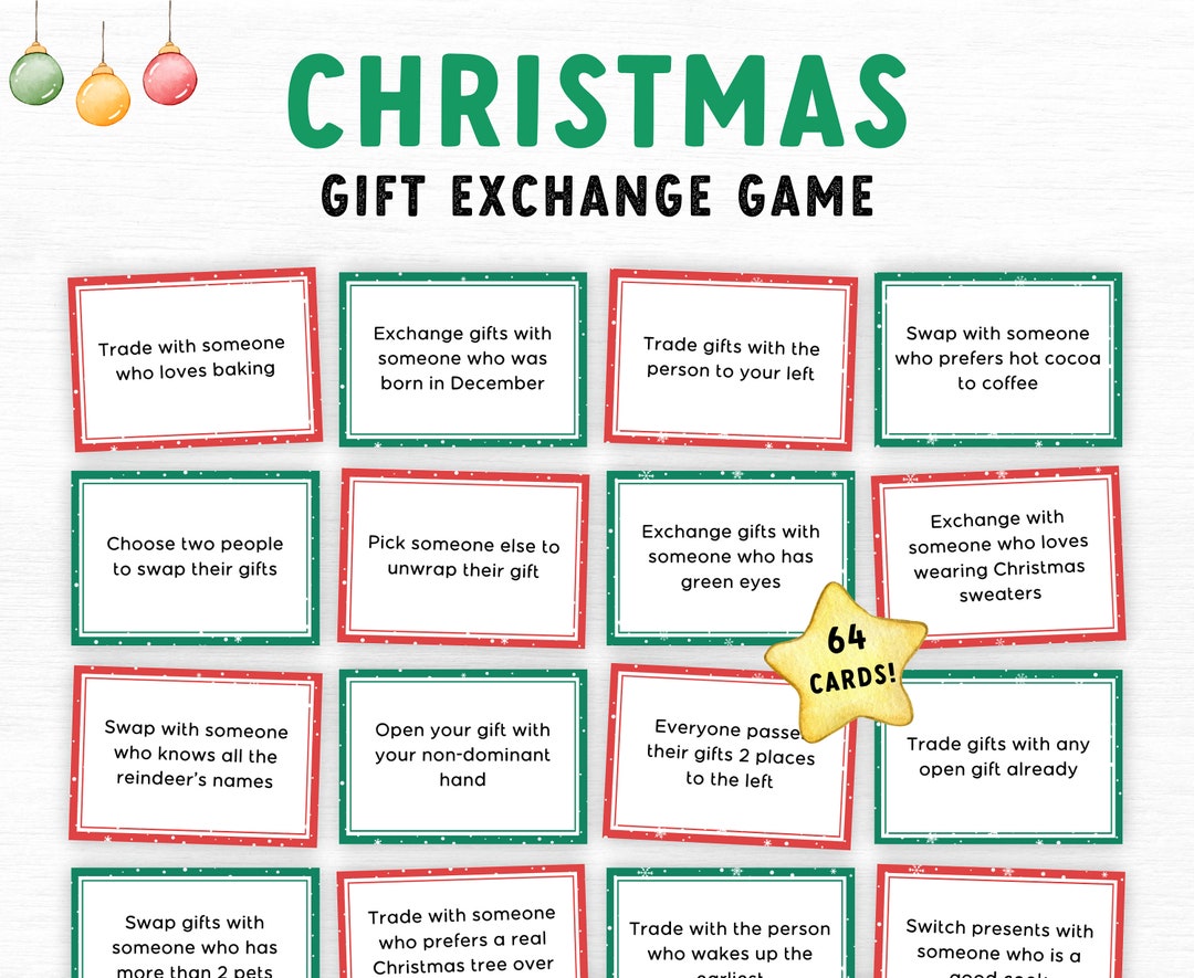Christmas Gift Exchange Game, Printable Christmas Party Game, White ...