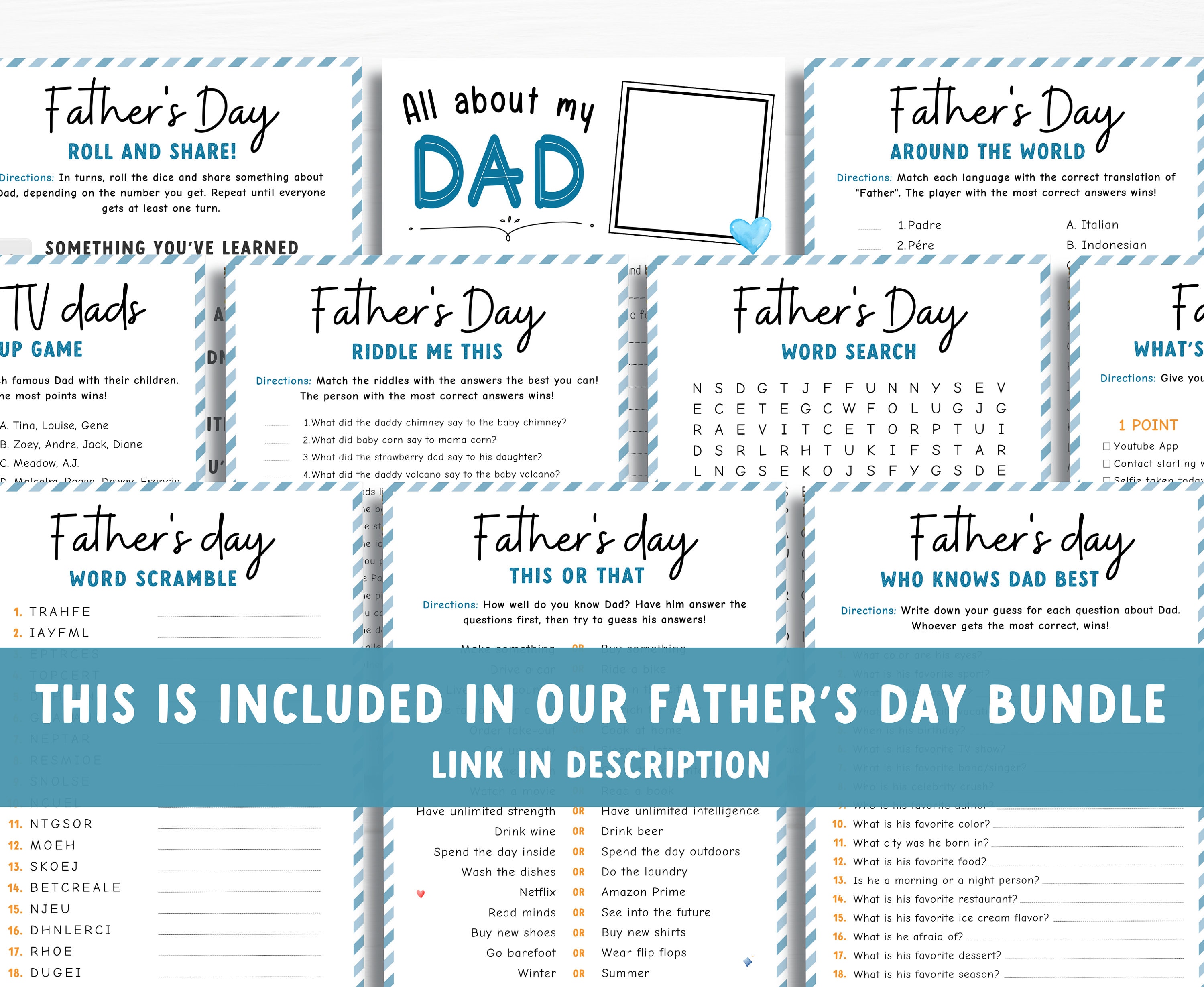 Famous TV Dads Match up Game Printable, Father's Day Printable Game ...