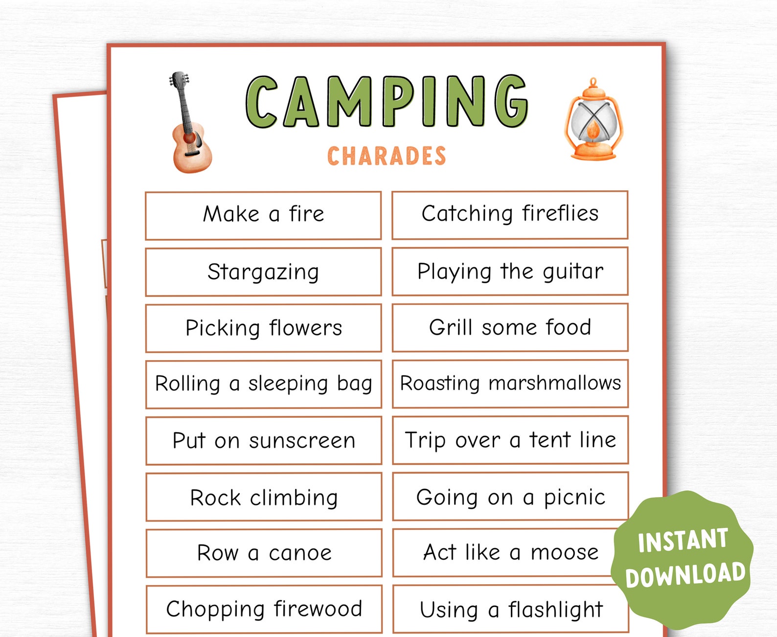 Camping Charades Printable Game, Camping Pictionary, Draw It Printable ...