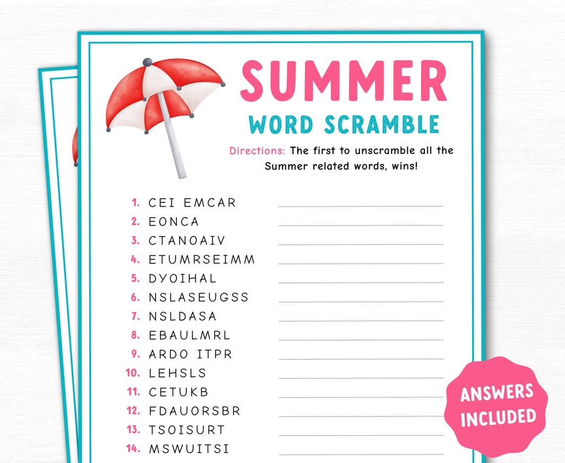 Summer Word Scramble Printable Game, Summertime Game, Printable Family ...