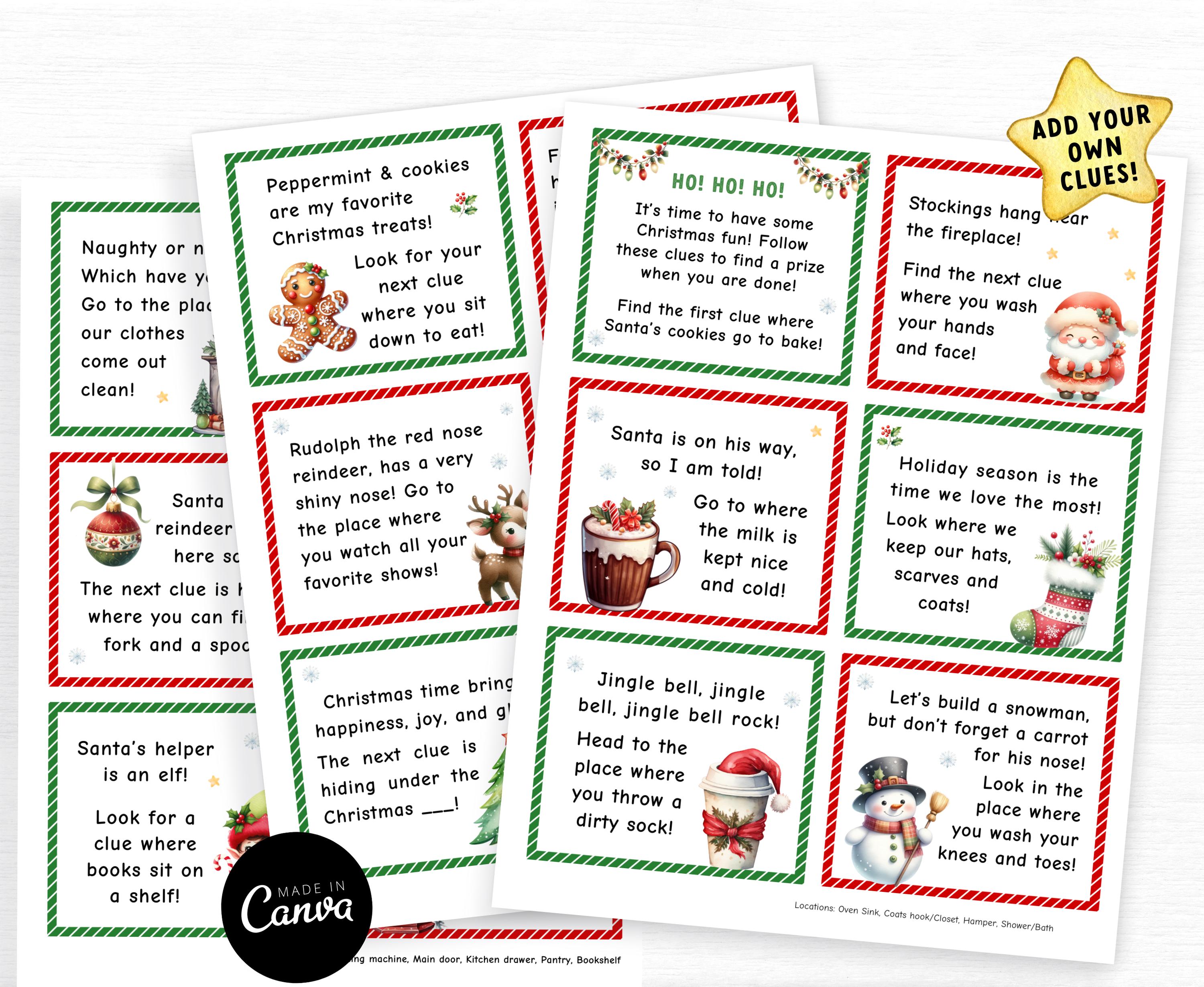 Christmas Treasure Hunt for Kids, Holiday Treasure Hunt Clues, Winter ...