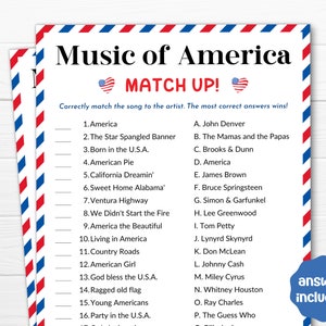 Music of America Match up Game Printable Memorial Day Game - Etsy