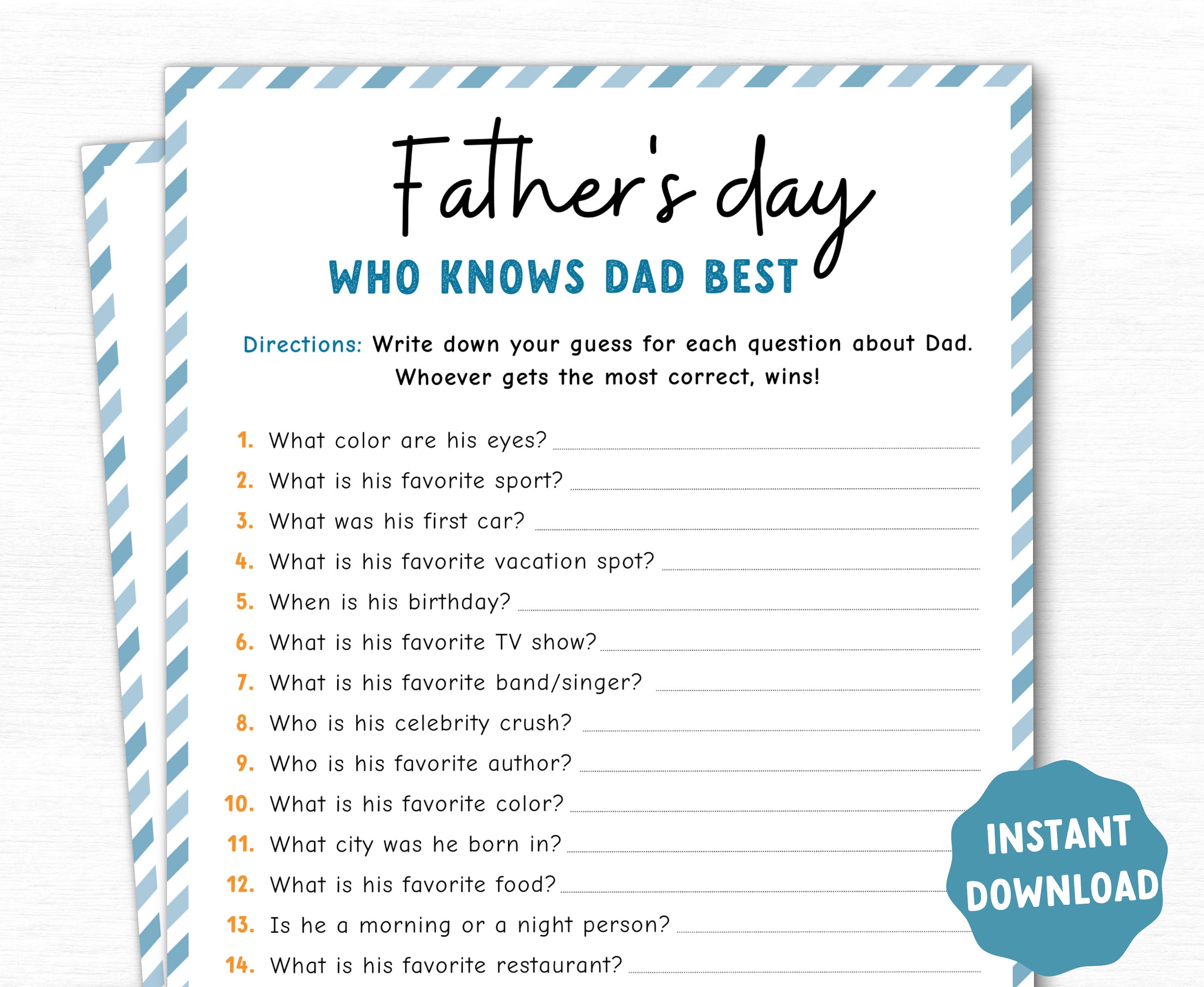 Father's Day Who Knows Dad Best Printable Game, Father's Day Game ...