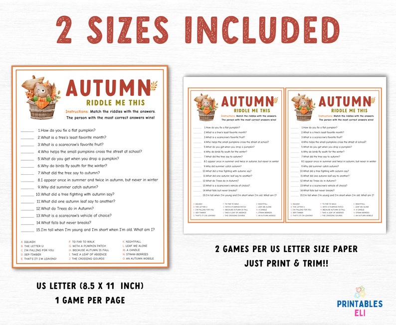 Autumn Riddle Me This Printable Game, Family Fall Game Printable ...