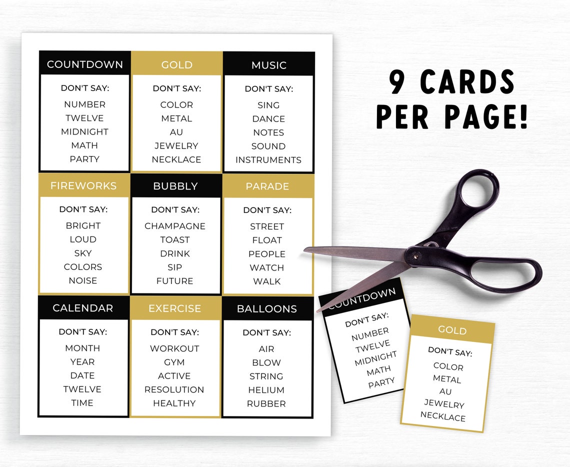 New Years Eve Taboo Game, Family Party Game, Printable New Year Family ...