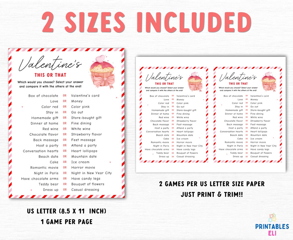Valentines Day This or That Printable Game, Valentines Party Game ...