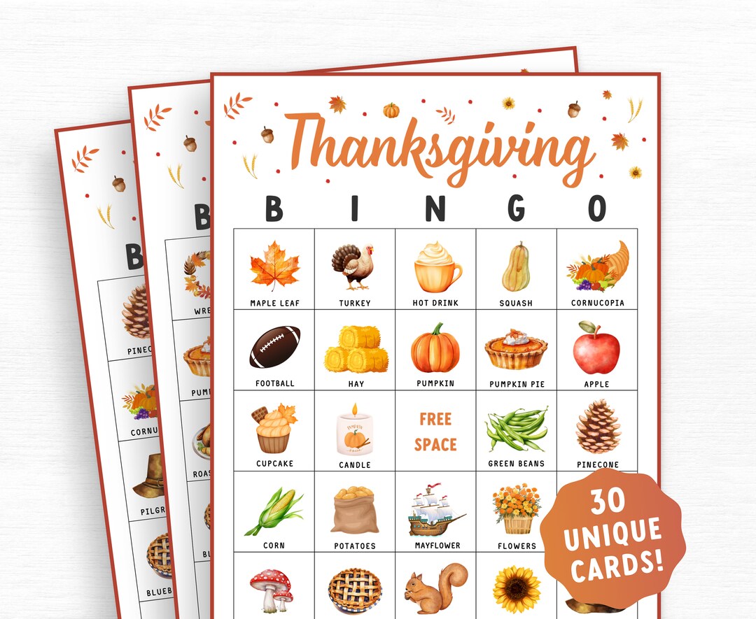 Thanksgiving Bingo Cards Printable, Autumn Bingo, Thanksgiving Activity ...