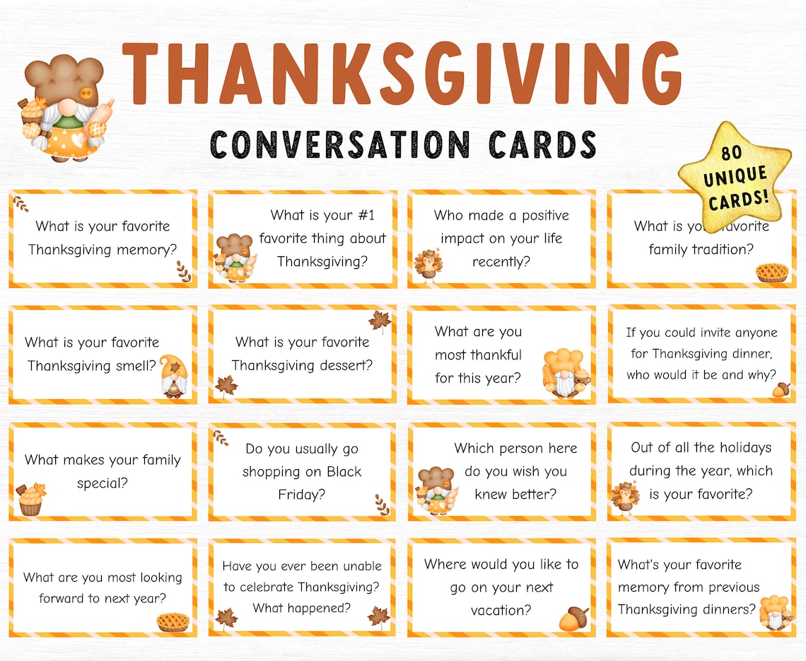 90 Thanksgiving Conversation Cards, Family Friendly Conversation ...