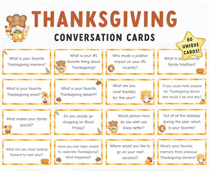 90 Thanksgiving Conversation Cards, Family Friendly Conversation ...