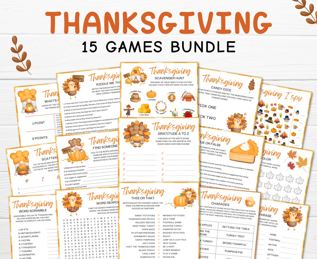 15 Thanksgiving Games Bundle Printable Thanksgiving Party - Etsy