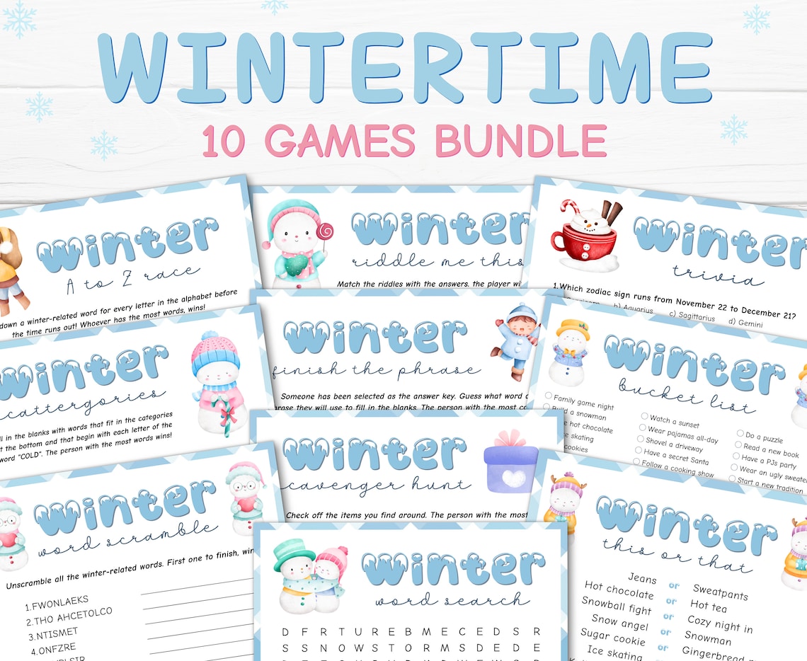 10 Winter Games Bundle Printable, Printable Winter Game for Kids and ...