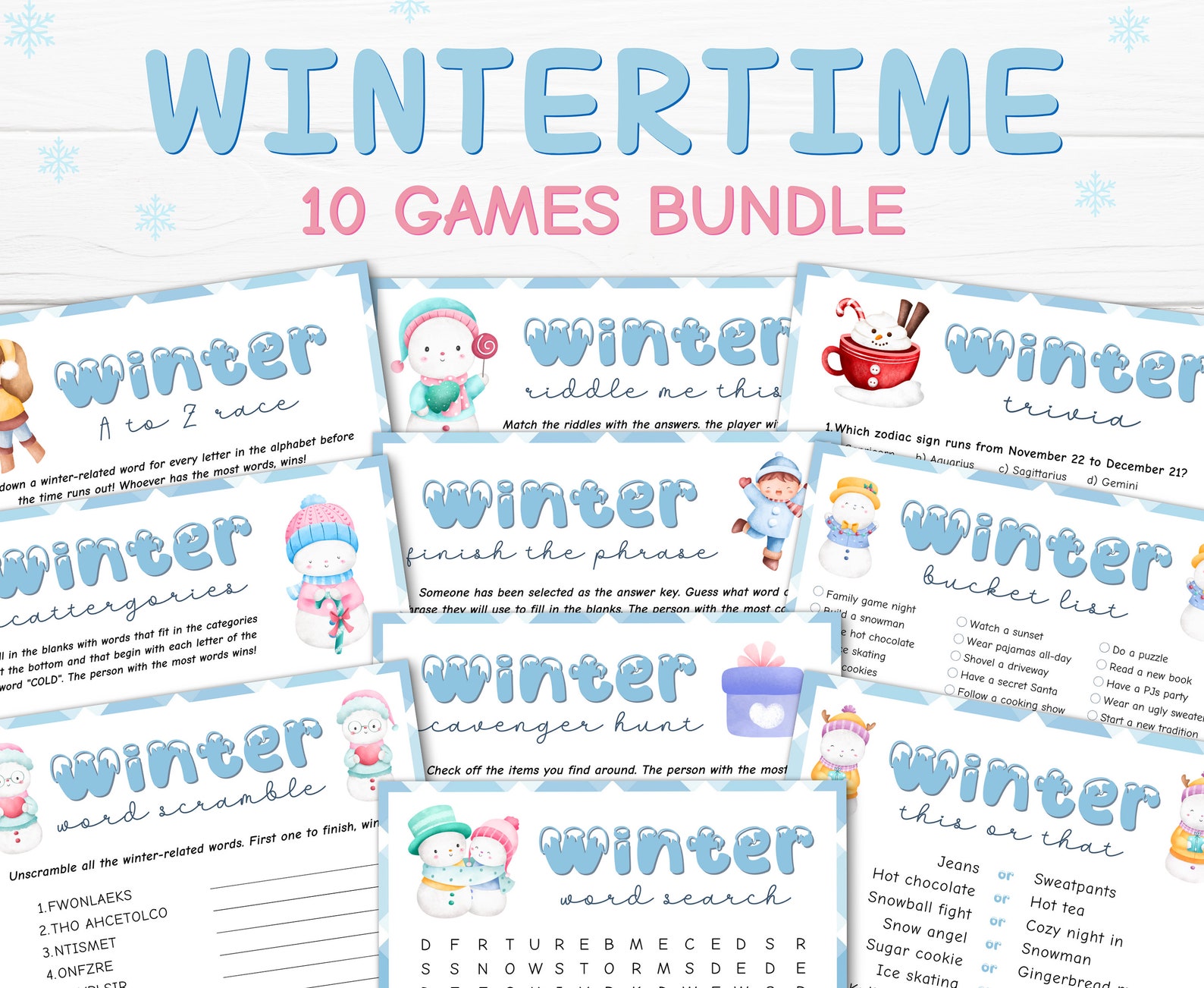 10 Winter Games Bundle Printable, Printable Winter Game for Kids and ...