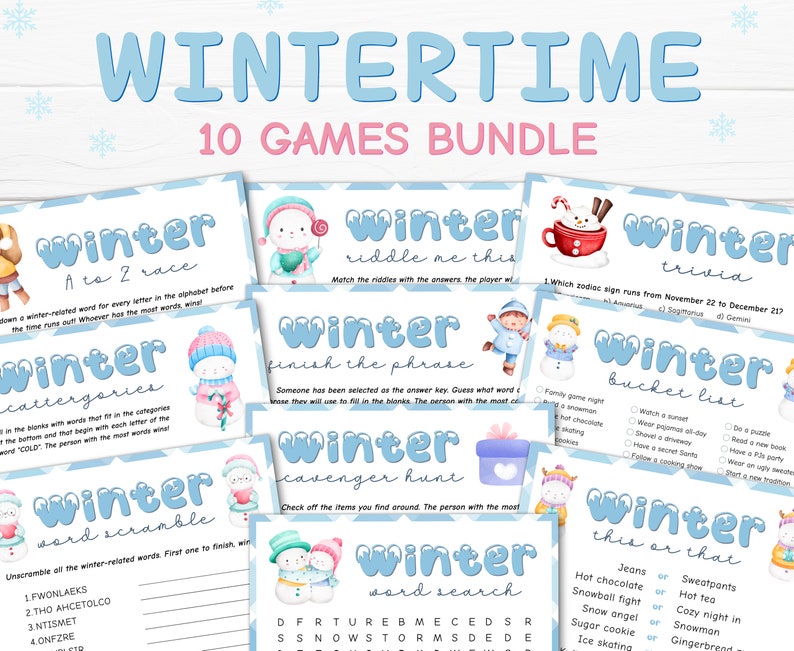 10 Winter Games Bundle Printable, Printable Winter Game for Kids and ...