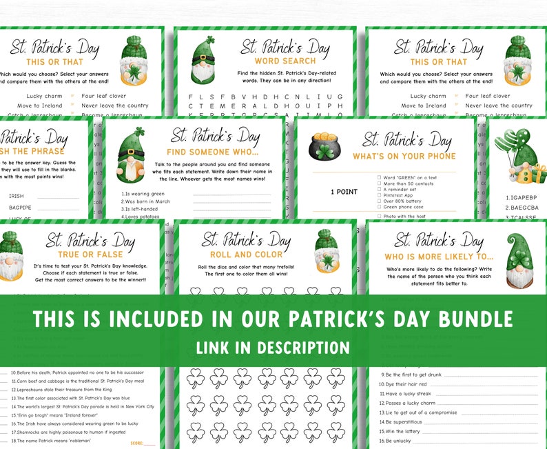 St. Patrick's Day Scavenger Hunt Printable Game, Patrick's Day Treasure ...